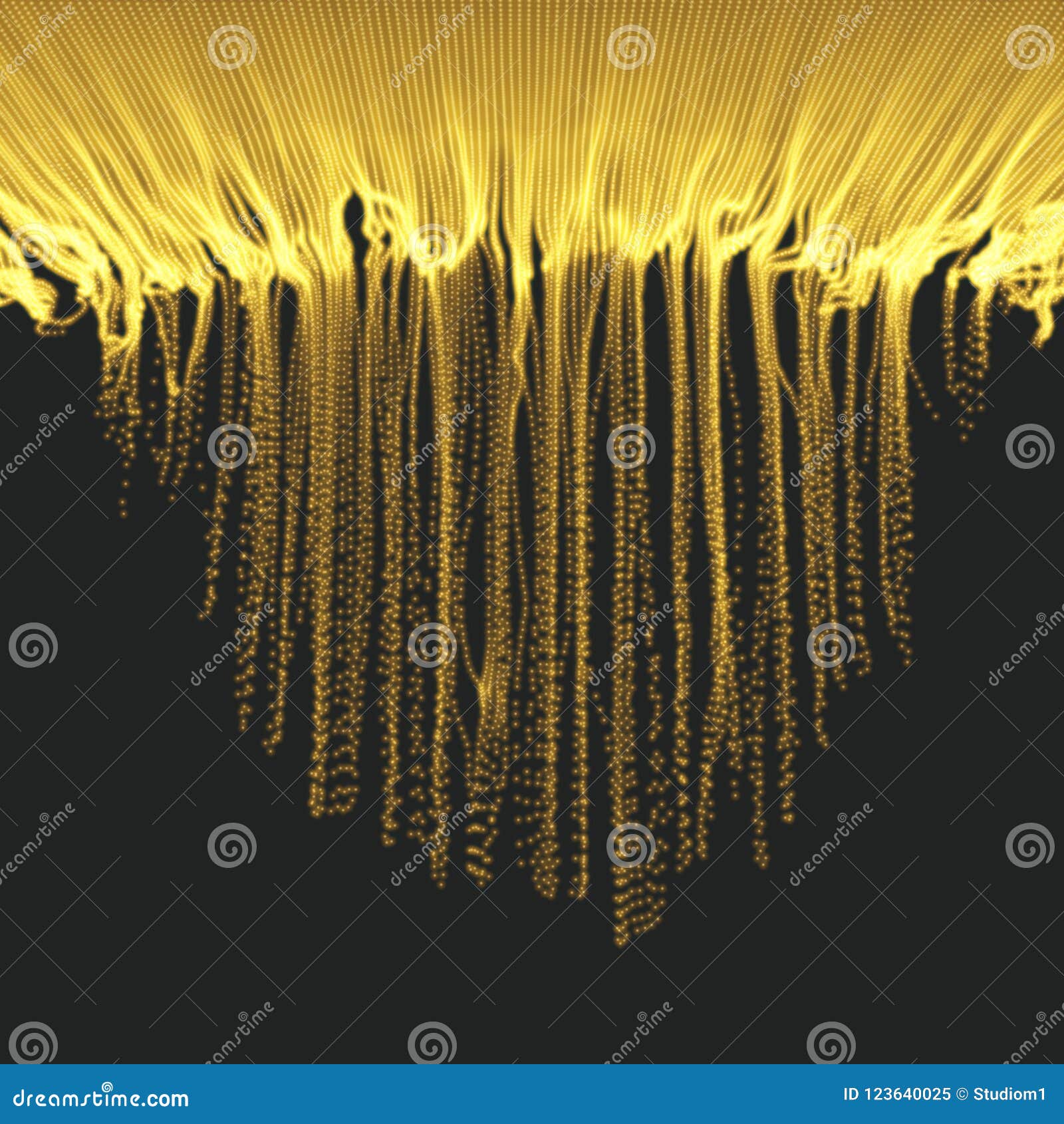 Array with Dynamic Emitted Particles. 3D Technology Style. a Glowing Grid. Abstract Background ...