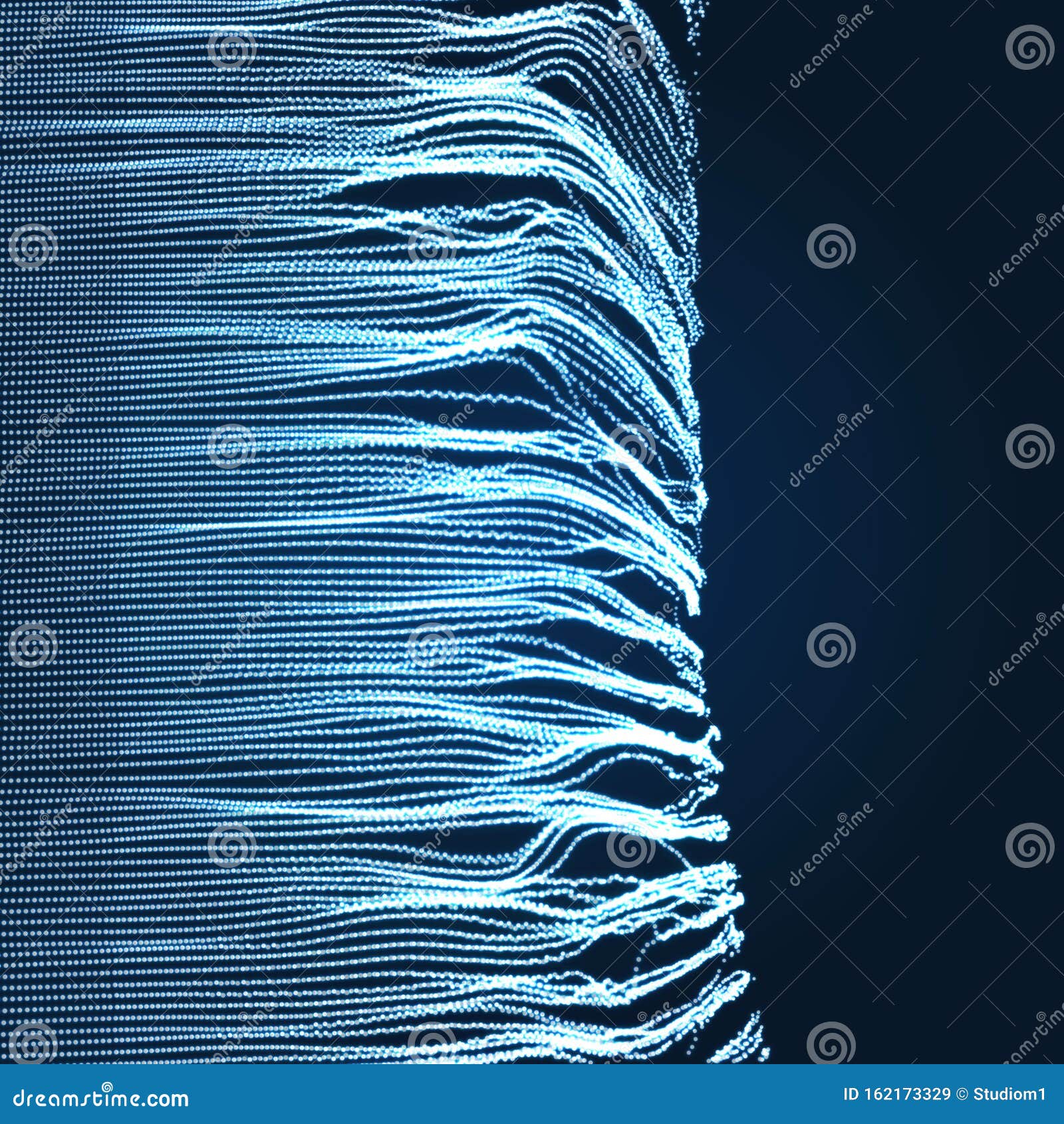 Array with Dynamic Emitted Particles. 3D Technology Style. a Glowing Grid. Abstract Background ...