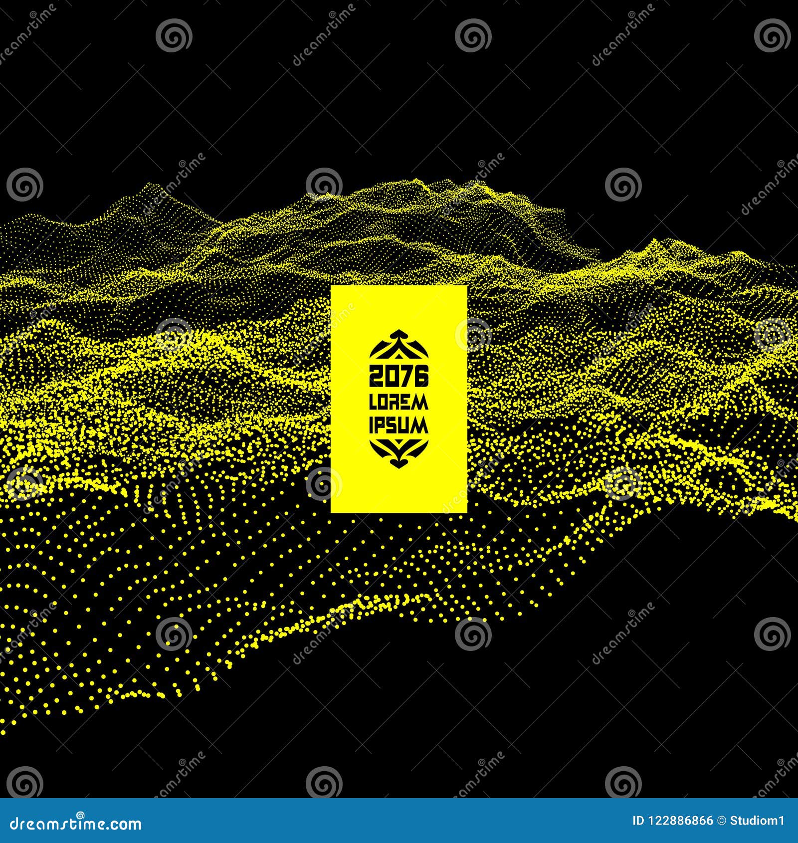 Array with Dynamic Emitted Particles. Flowing Particle Waves. Abstract Science or Technology ...