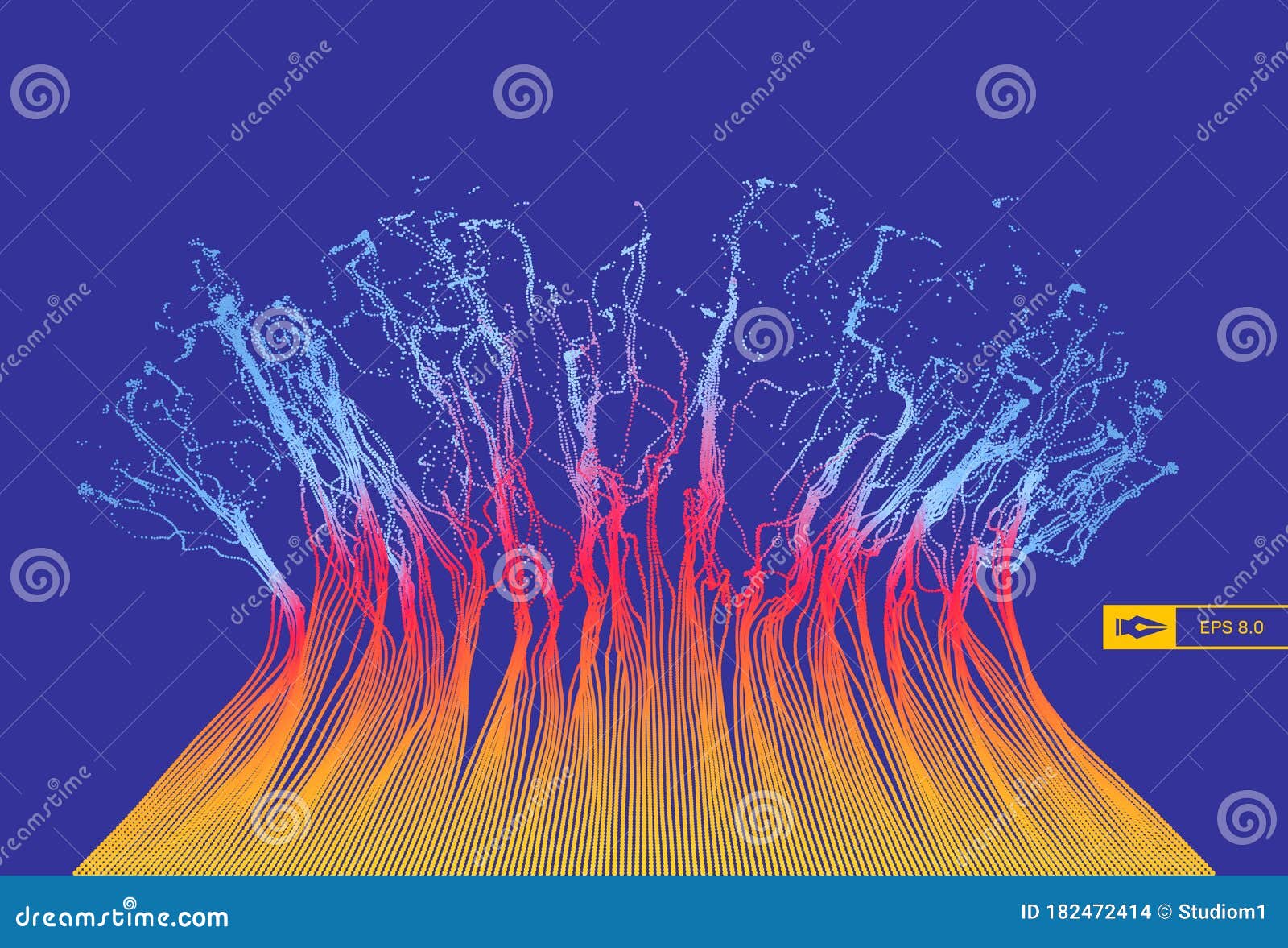 Array with Dynamic Emitted Particles. Water Splash Imitation Stock ...