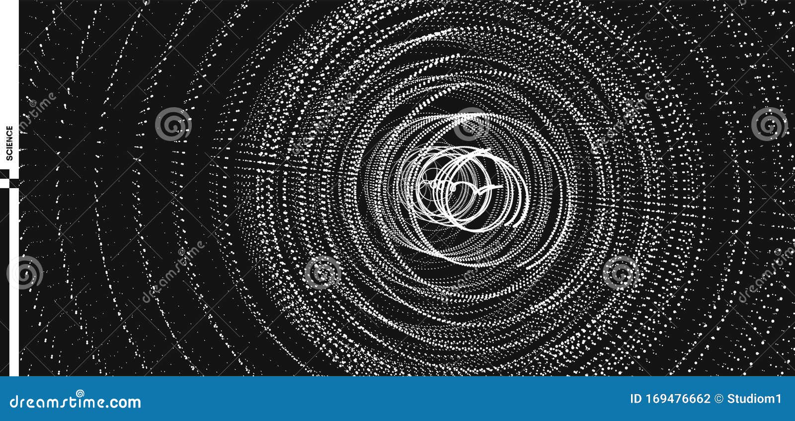 Array With Dynamic Particles Swirl With Connected Dots Abstract Science Or Technology