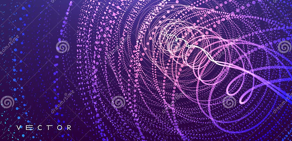 Array with Dynamic Particles. Swirl with Connected Dots. Abstract Science or Technology ...