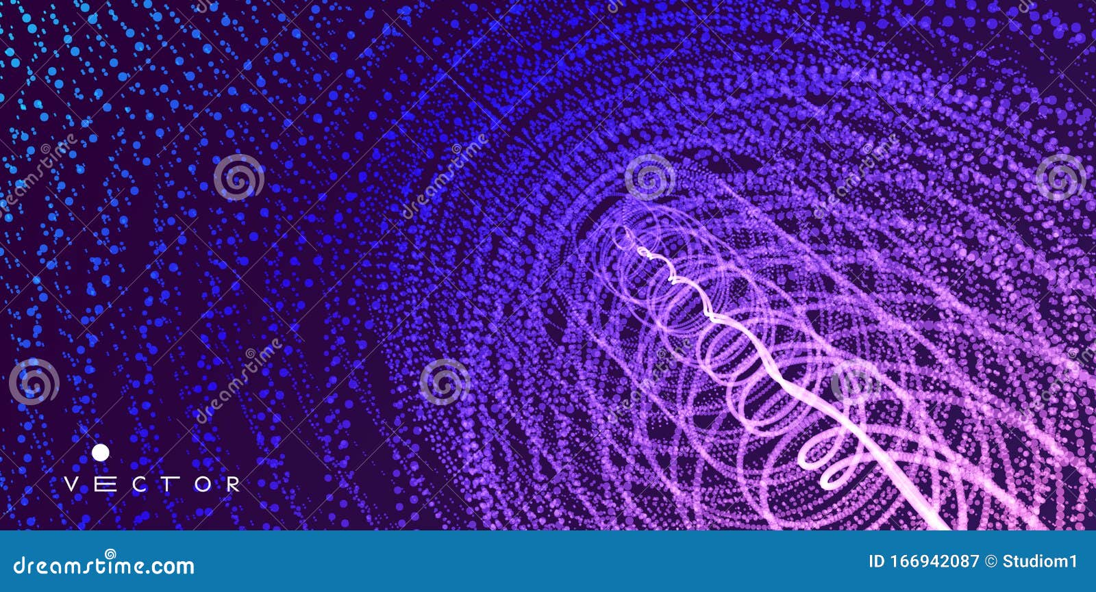 Array with Dynamic Particles. Swirl with Connected Dots. Abstract Science or Technology ...