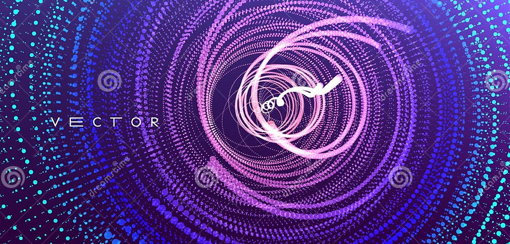 Array with Dynamic Particles. Swirl with Connected Dots. Abstract Science or Technology ...