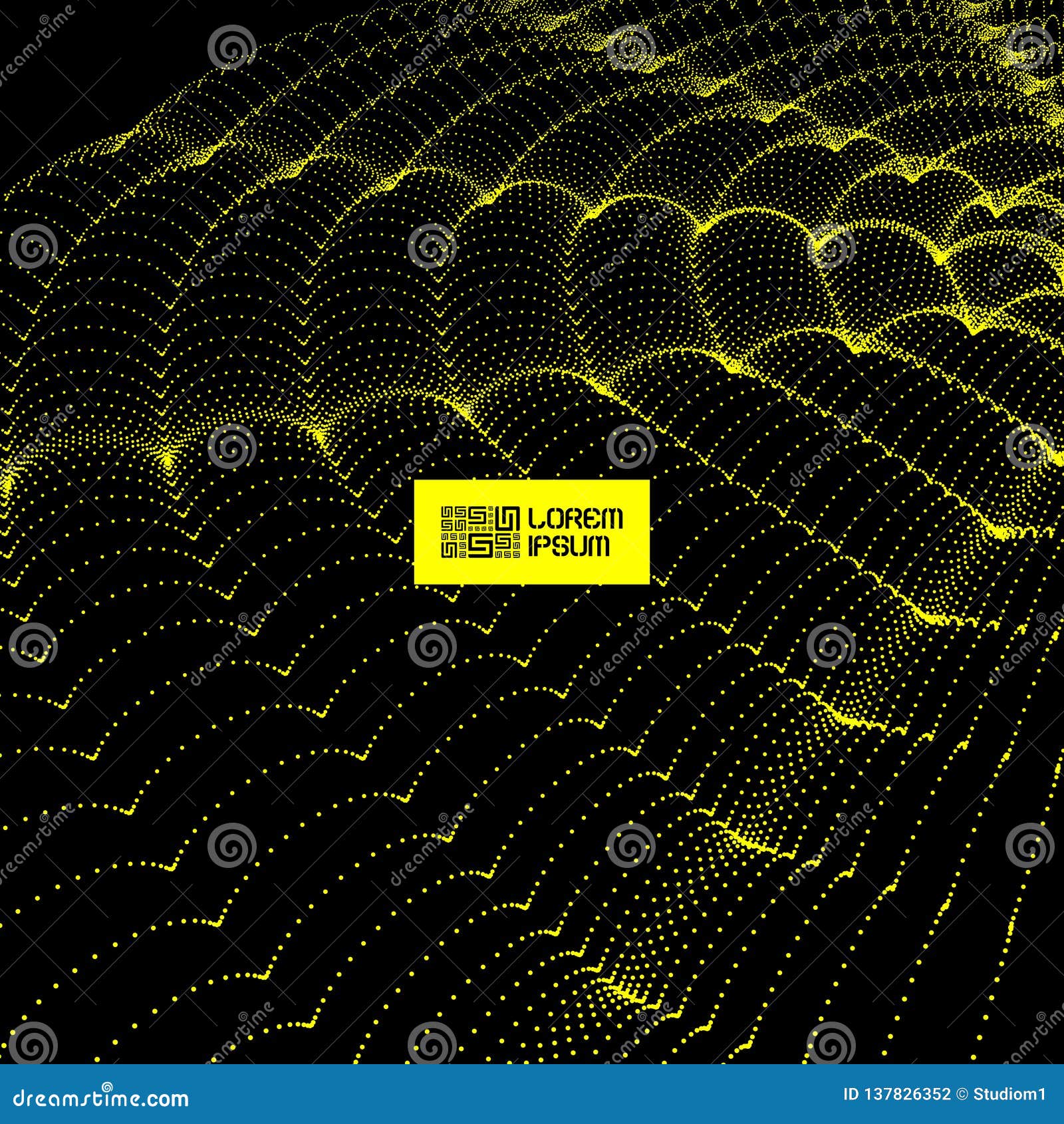 Array With Dynamic Particles Wavy Grid Background Stock Vector