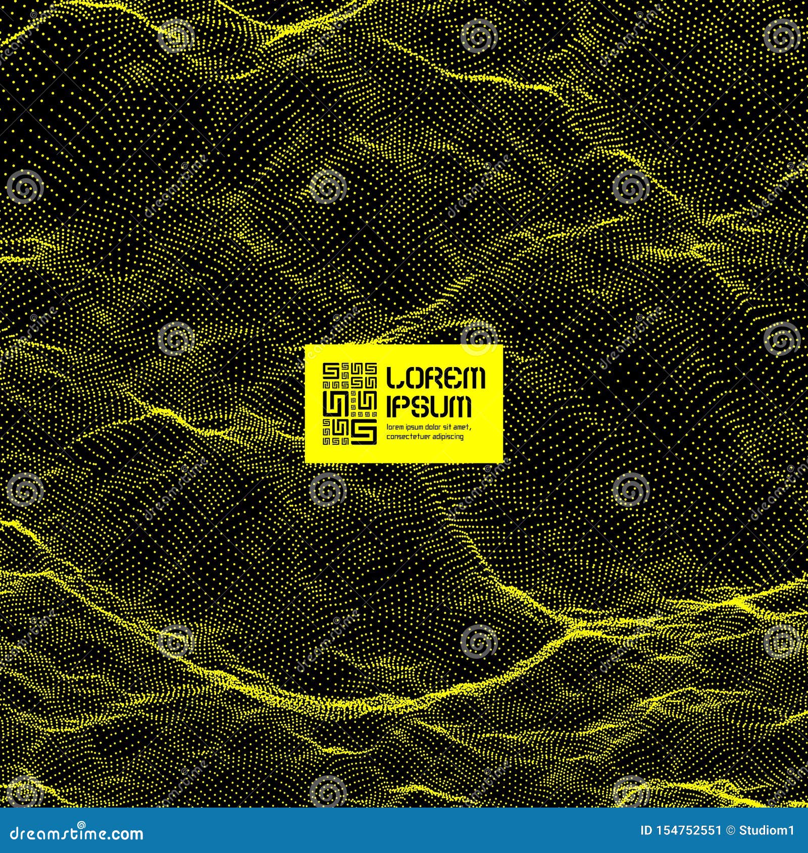 Array with Dynamic Particles. Yellow Abstract Background. 3d Futuristic ...