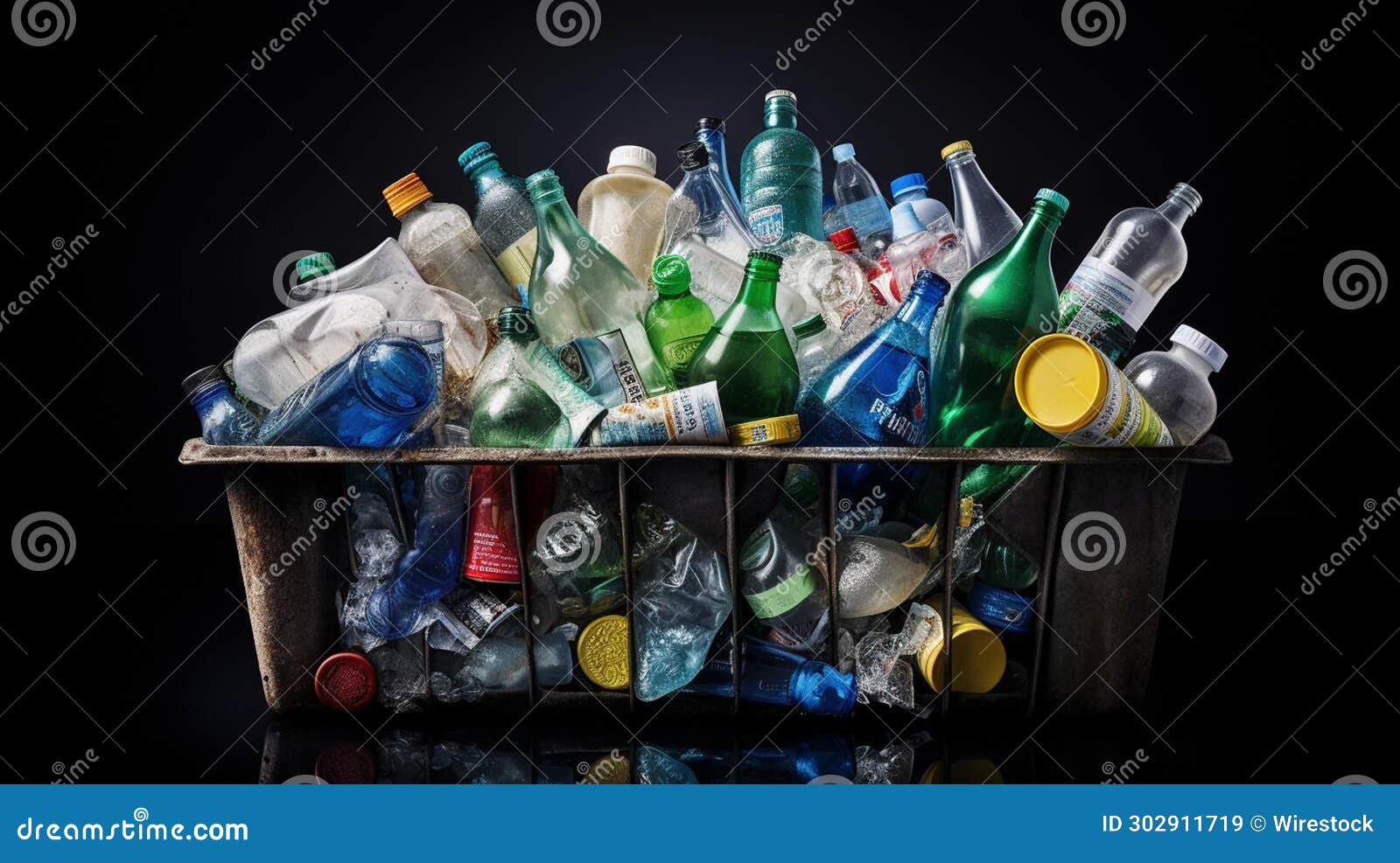 Array of Empty Glass Bottles and Containers Inside a Small Bin on a ...