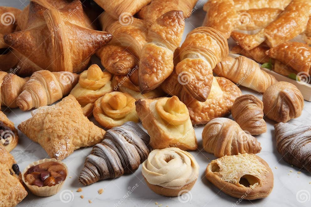 Array of Flaky Puff Pastries and Turnovers, in Variety of Shapes and ...