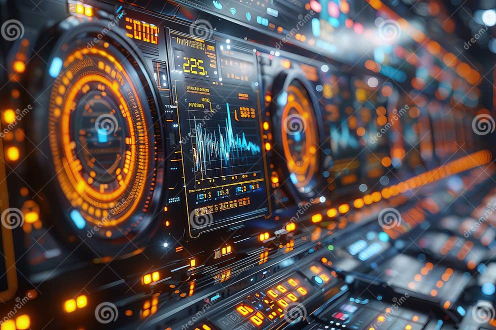 An Array of Futuristic Screens Displaying Holographic Data ...