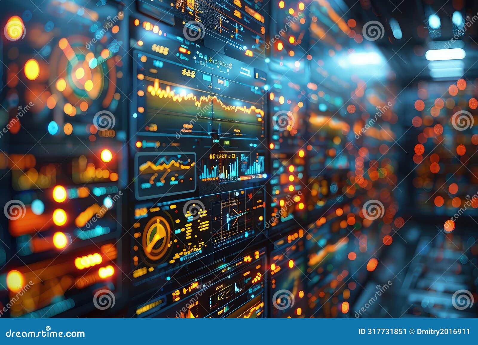 An Array of Futuristic Screens Displaying Holographic Data ...