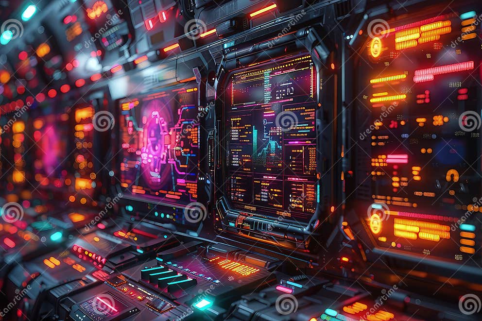 An Array of Futuristic Screens Displaying Holographic Data ...