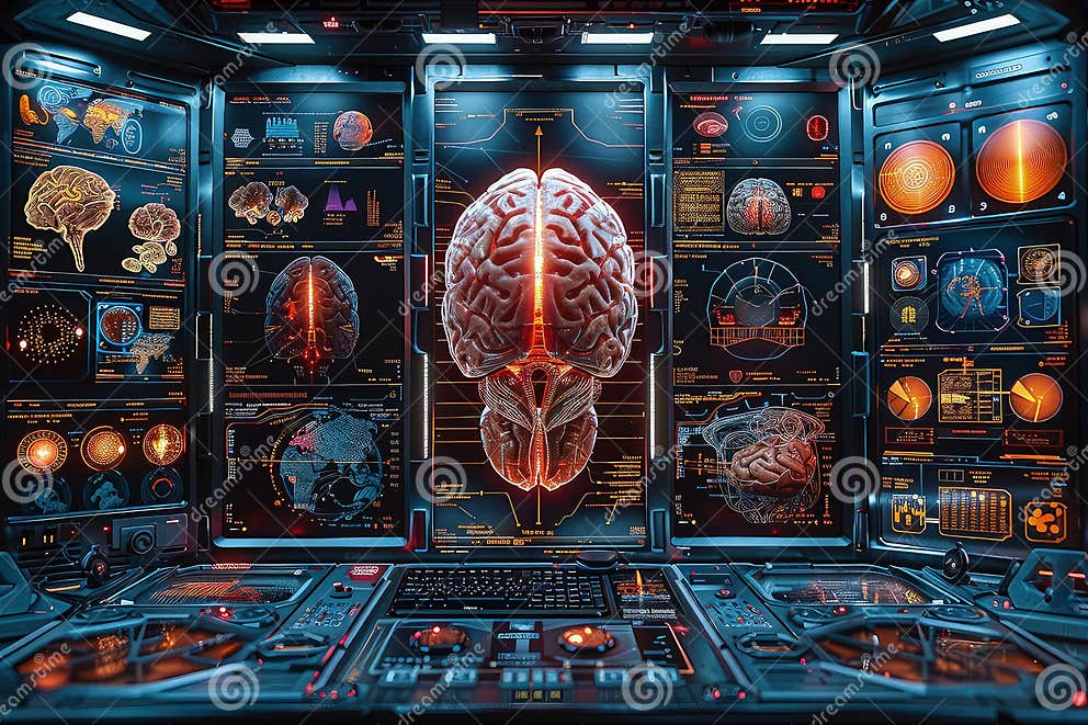 An Array of Futuristic Screens Displaying Holographic Data ...