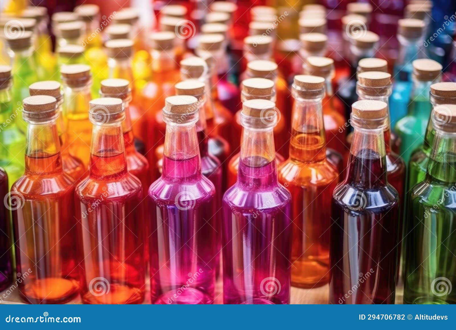 Array of Glass Bottles Containing Liqueurs of Different Color Shades ...