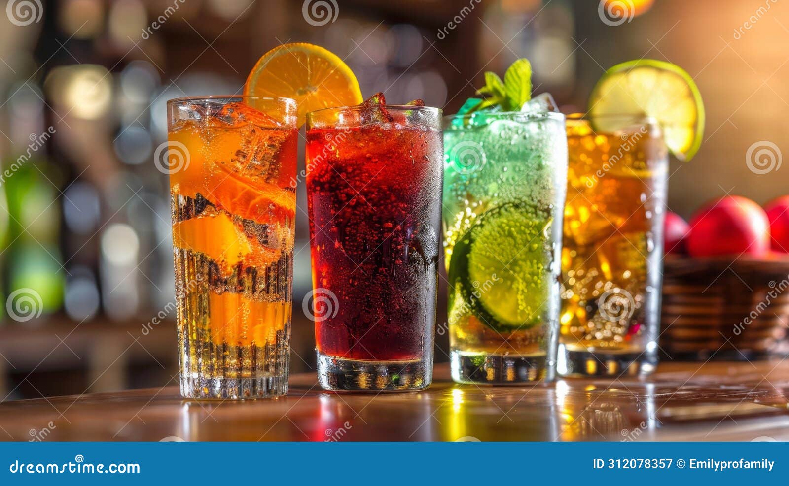 Array of Glasses Filled with Various Drinks Stock Image - Image of soda ...