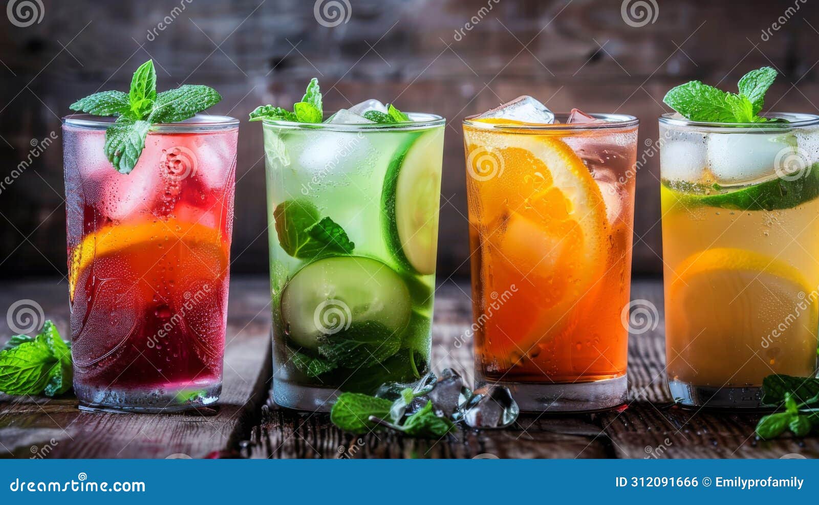 Array of Glasses Filled with Various Drinks Stock Photo - Image of ...