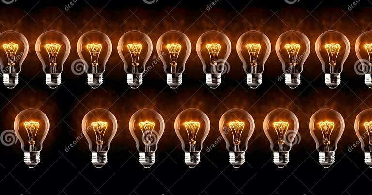 Array of Glowing Light Bulbs on Dark Background Stock Image - Image of ...