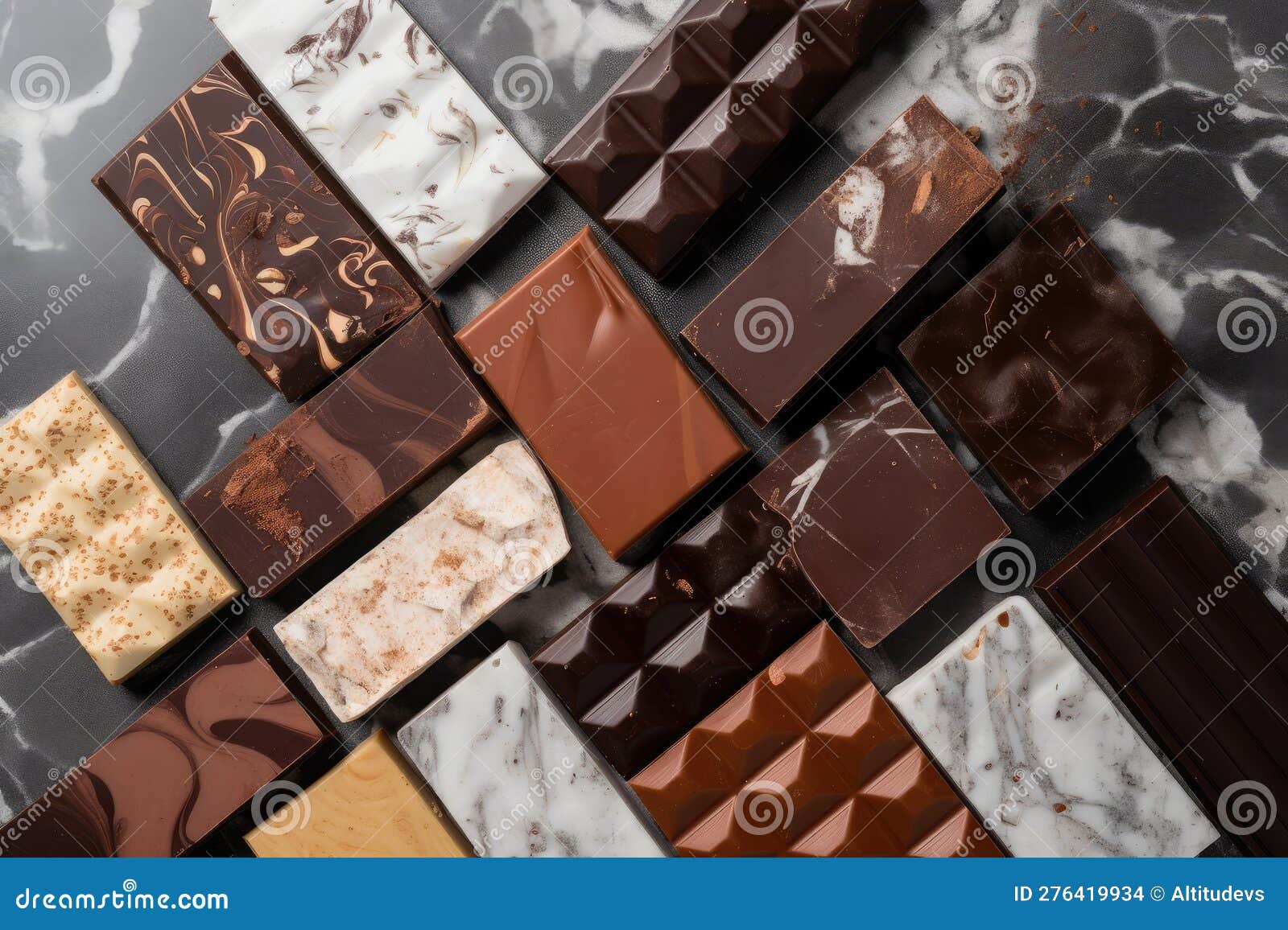Array of Gourmet Chocolate Bars on Marble Countertop Stock Illustration ...