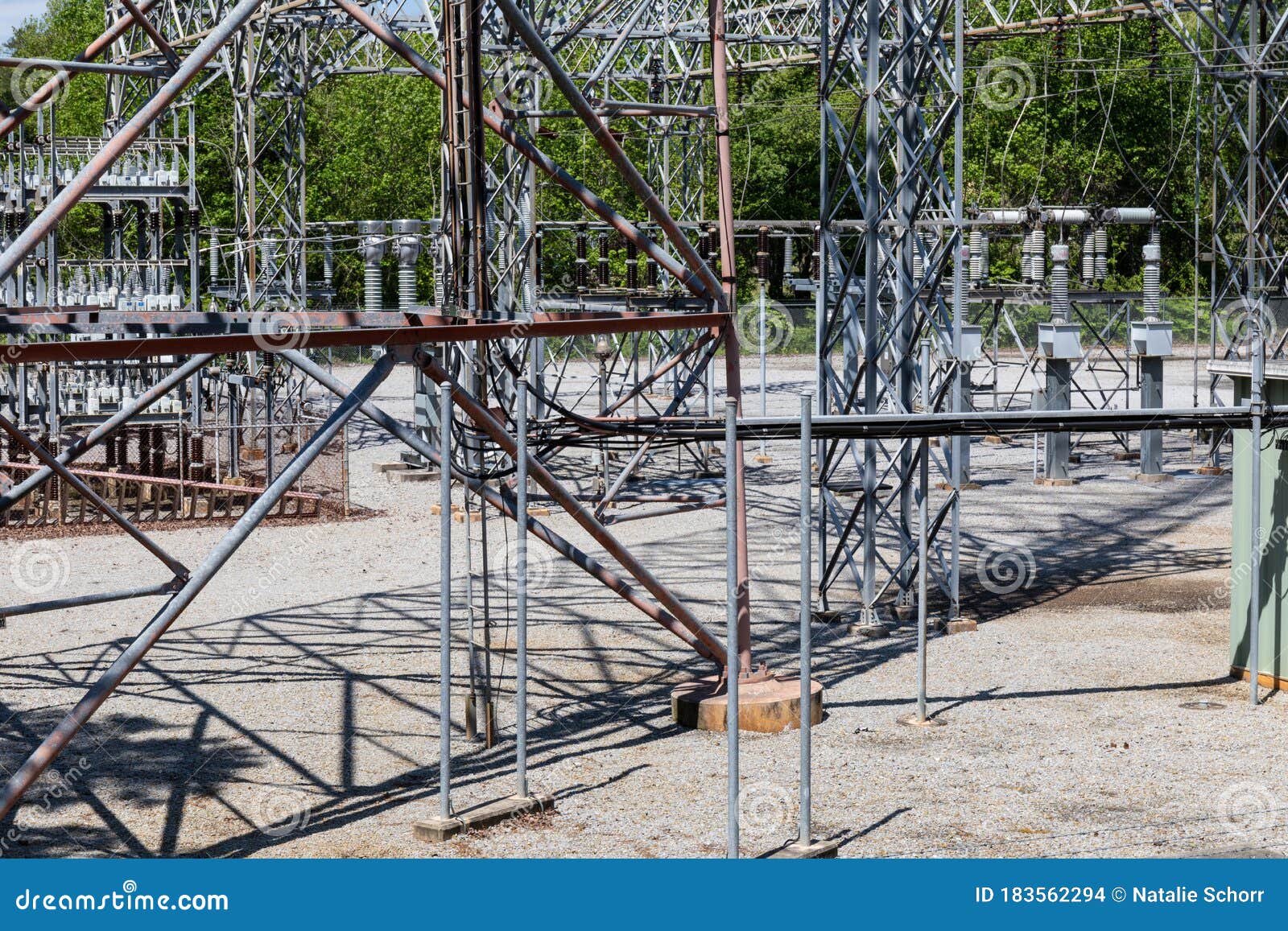 An Array of Ground Supports, Trusses, and Insulators at an Electrical ...