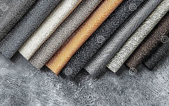An Array of Herringbone Patterned Fabric Swatches Arranged Neatly on a ...