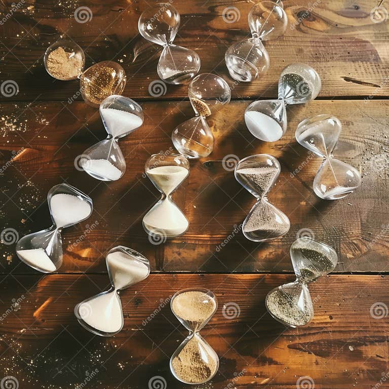 Array of Hourglasses on Wooden Table Stock Image - Image of diversity, rustic: 311909653