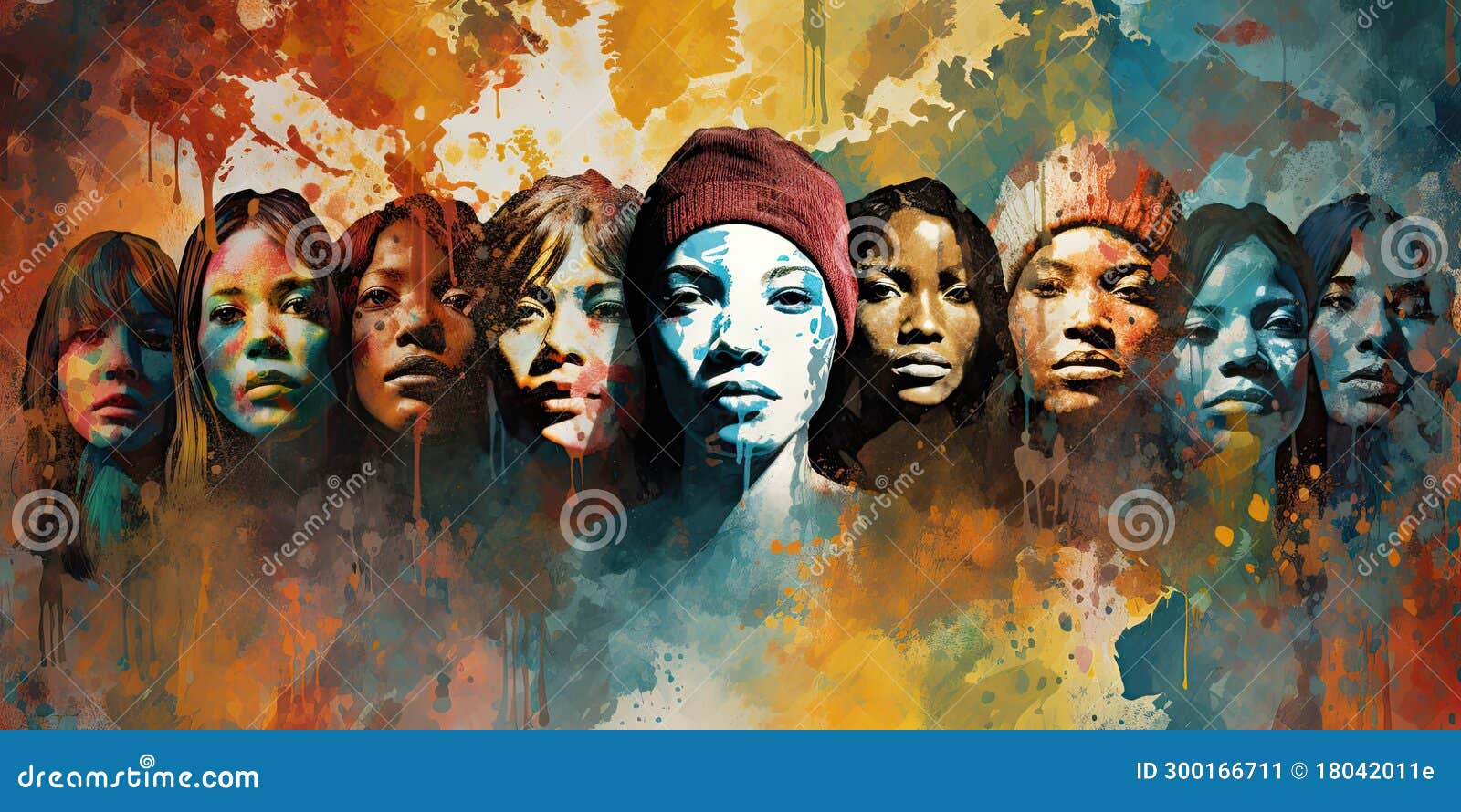 An Array of Human Faces in a Splash of Watercolor Tones Symbolizing ...