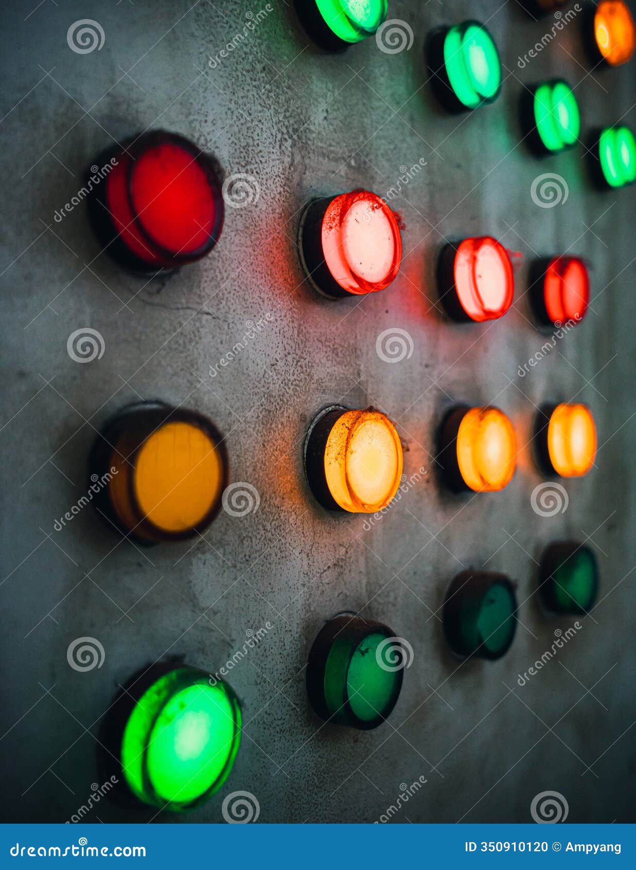 Array of Industrial Signal Lamp Indicators on Electrical Power Control ...