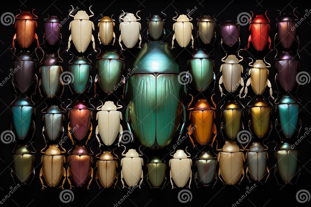 Array of Iridescent Beetle Shells, Arranged in a Captivating Display of ...