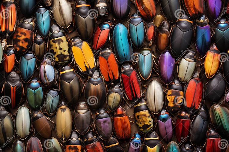 Array of Iridescent Beetle Shells, Arranged in a Captivating Display of ...