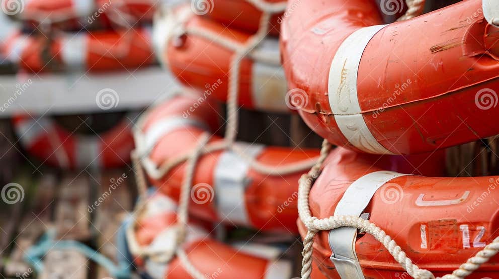 Array of Life Preservers stock photo. Image of equipment - 313443900