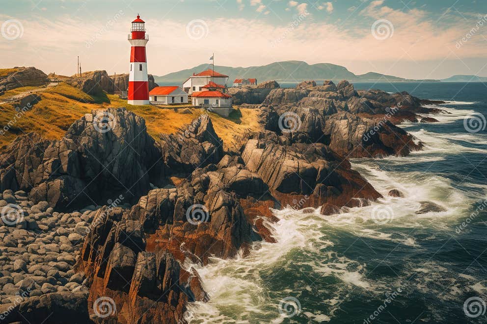 An Array of Lighthouses Along a Rocky Coastline, AI Generated Stock ...