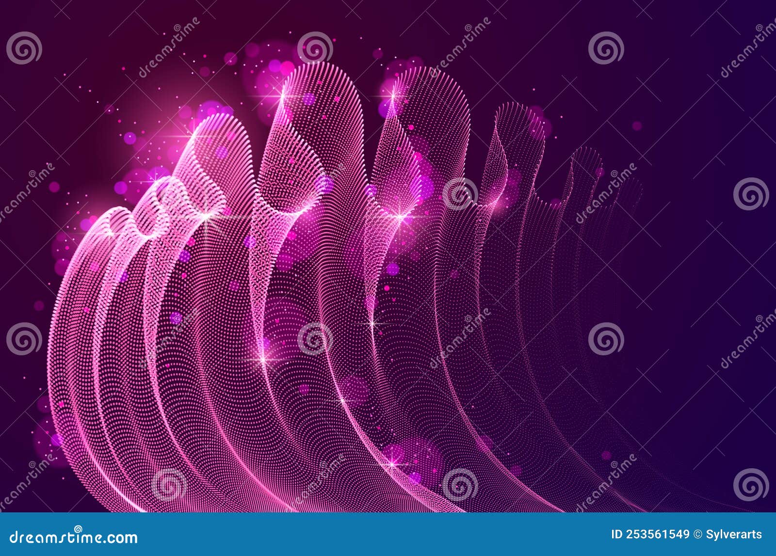 Array of Magic Particles Flowing Over Dark, Dynamic Wave Transparent ...