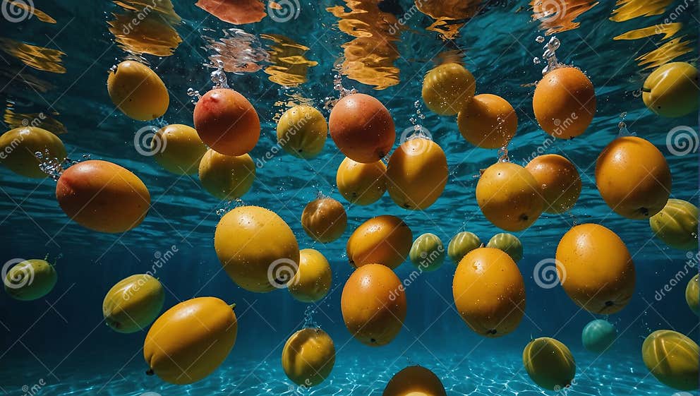 Array of Mangoes Fall into Crystal Clear Water, Creating Mesmerizing ...