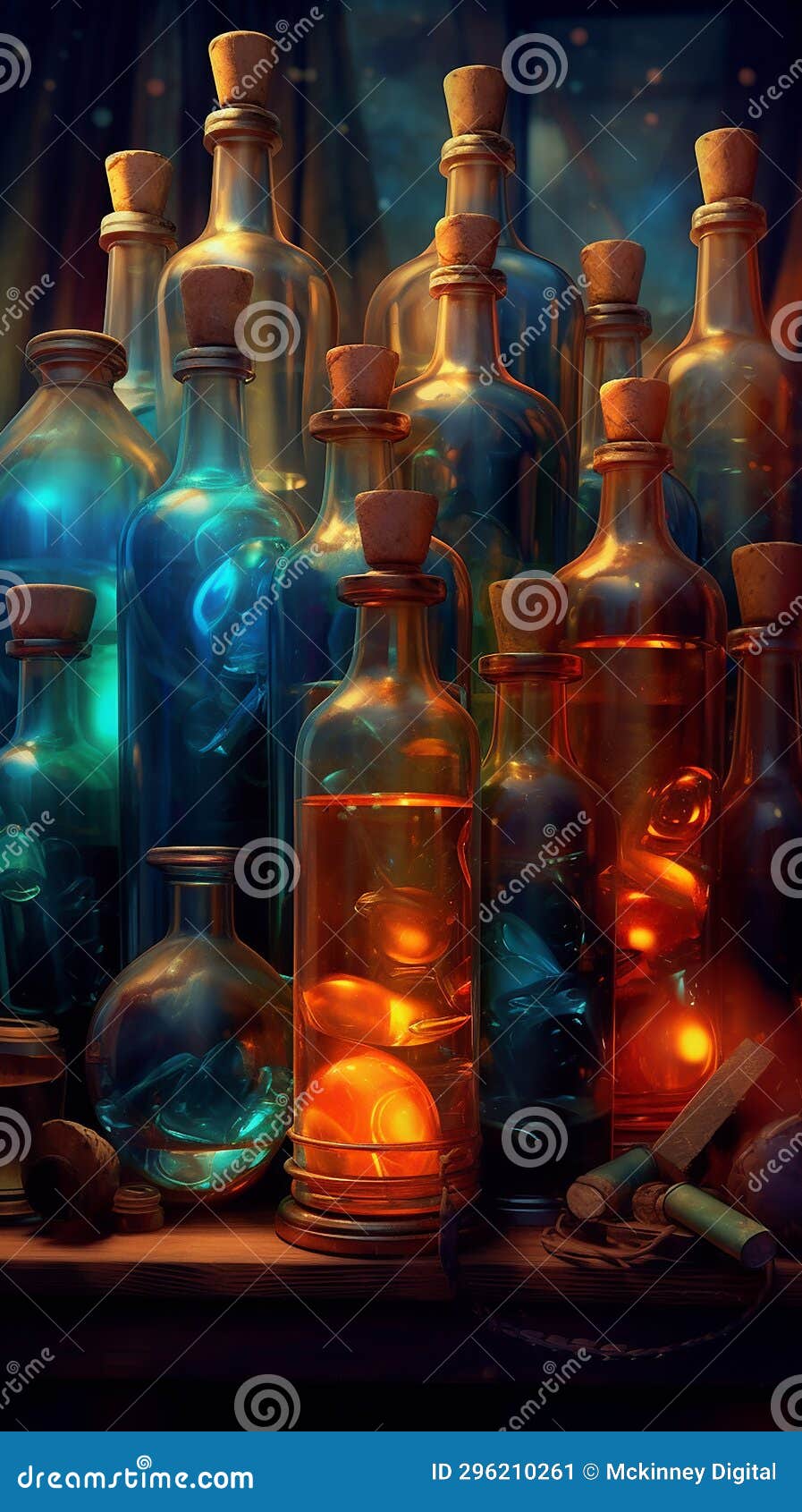 An Array of Multi Colored Glass Bottles. Created Using Ai Generative ...