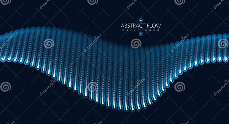 Array of Particles Flowing, Dynamic Sound Wave. 3d Vector Illustration. Mesh of Glowing Dots ...