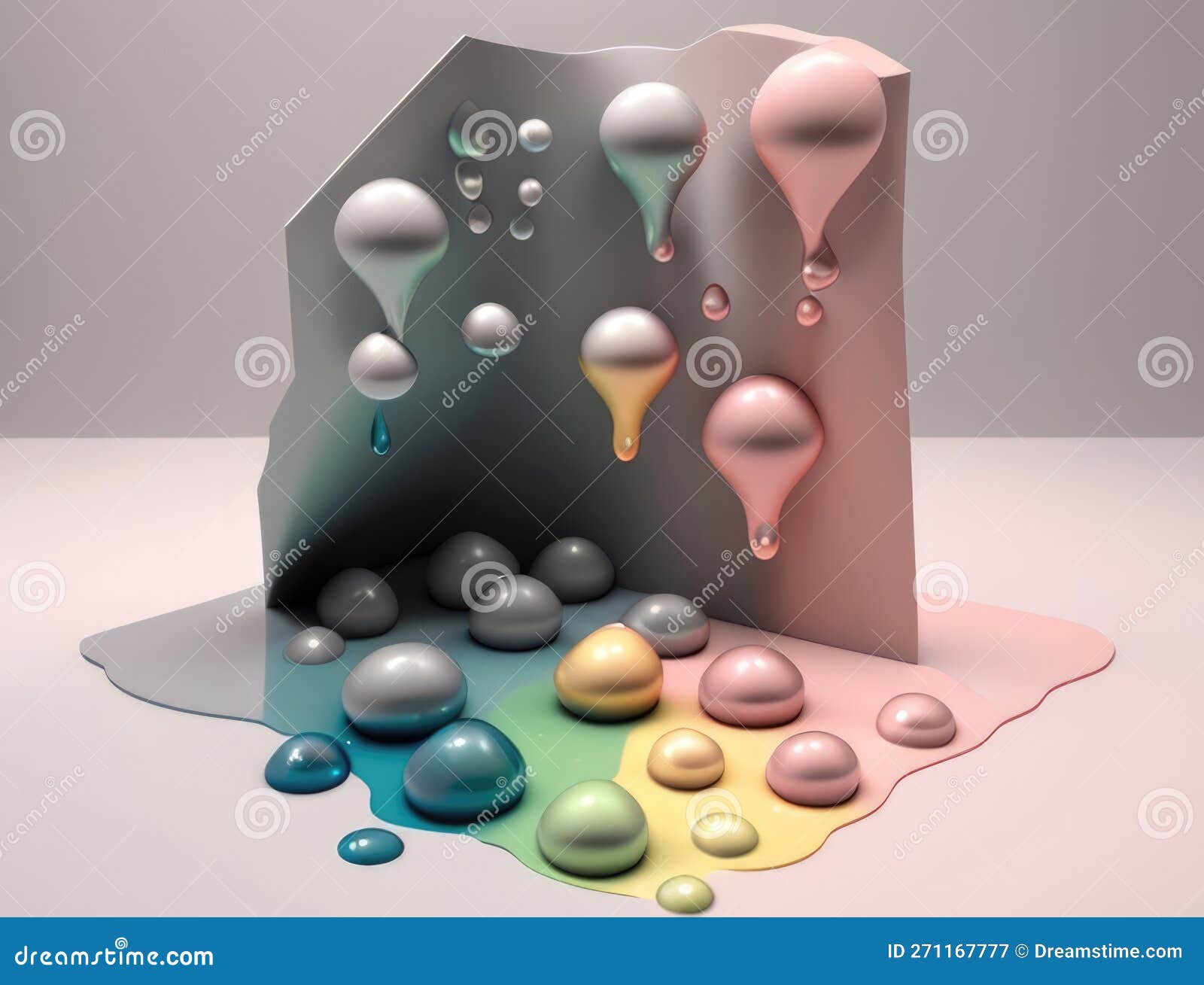 Array of Pearlescent Droplets Drizzling Down a Slick Rock. Podium ...