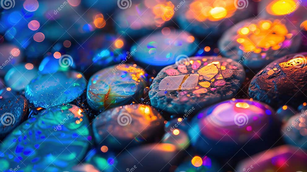 Array of Pebbles Illuminated by Neon Lights Texture Background Image ...