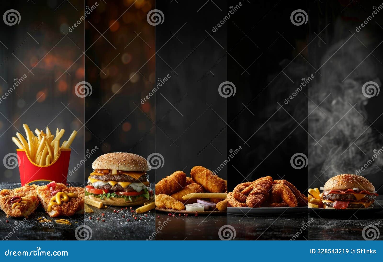Array of Popular Fast Food Items on Dark Background, Indulgent Spread ...