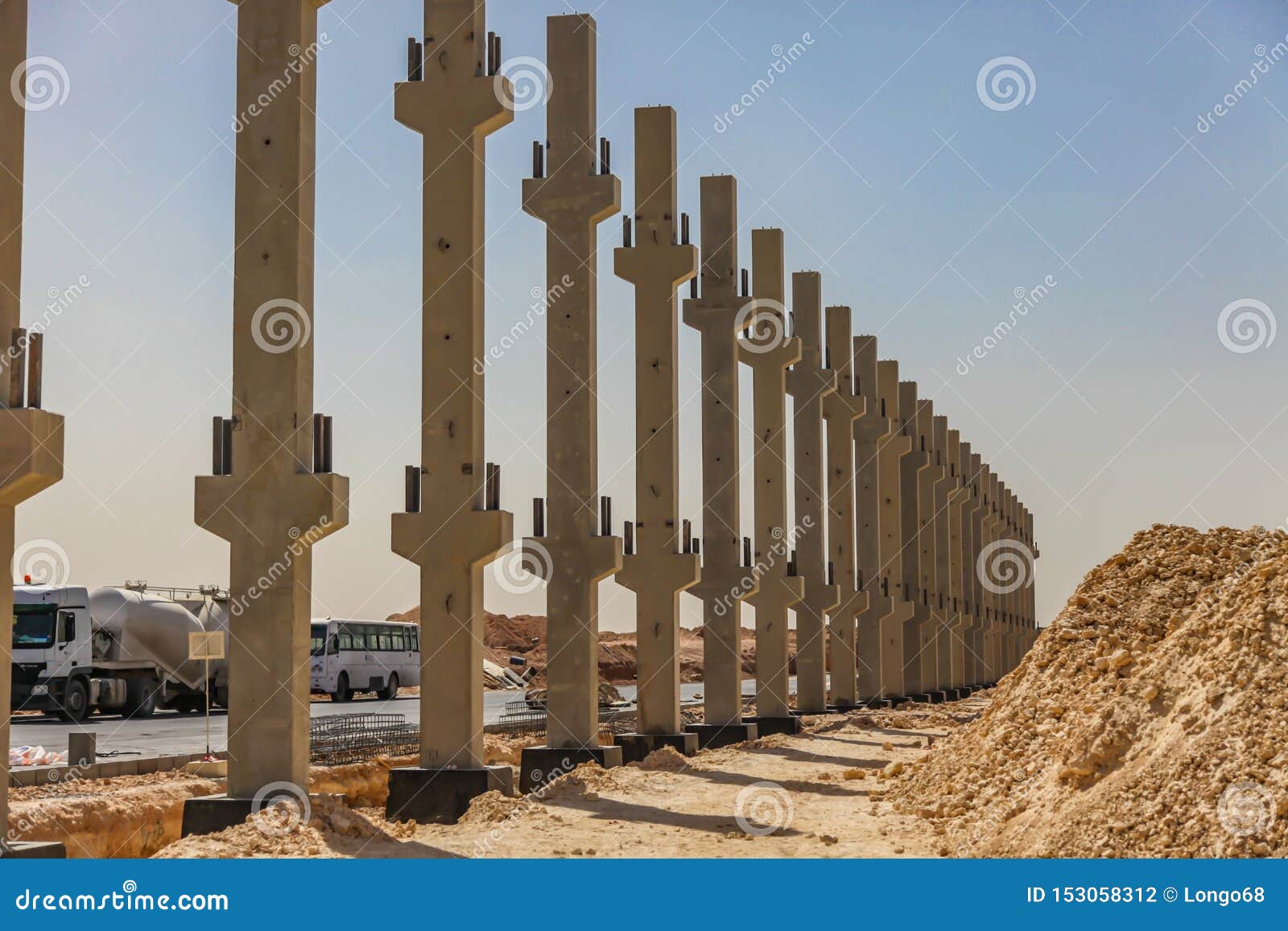 Array of Precast Concrete Beams during Installation at Construction ...