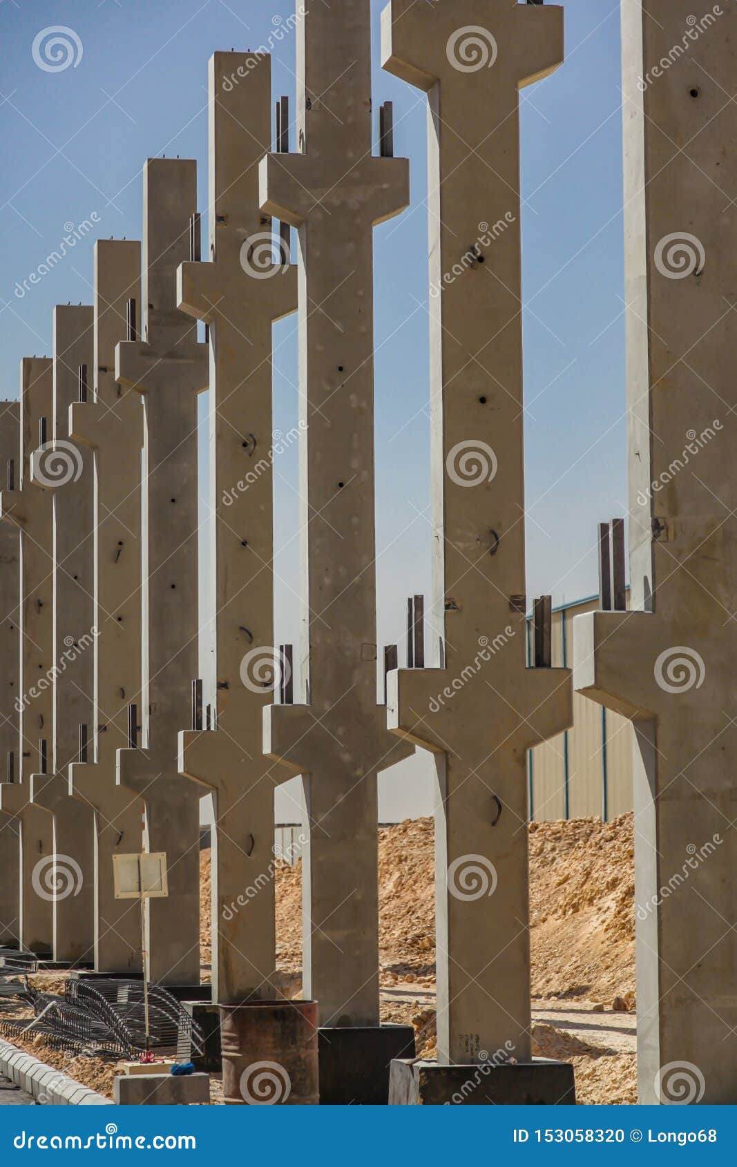 Array of Precast Concrete Beams during Installation at Construction ...