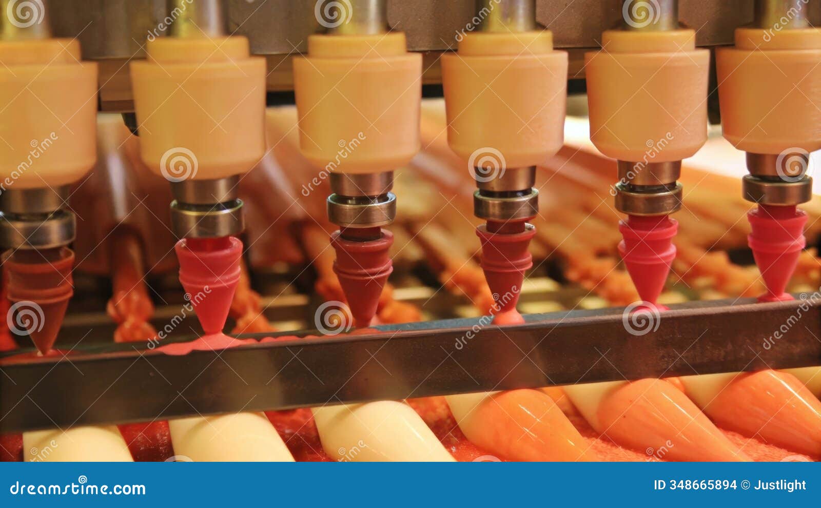 An Array of Precision Coating Nozzles Positioned Above an Assembly Line ...