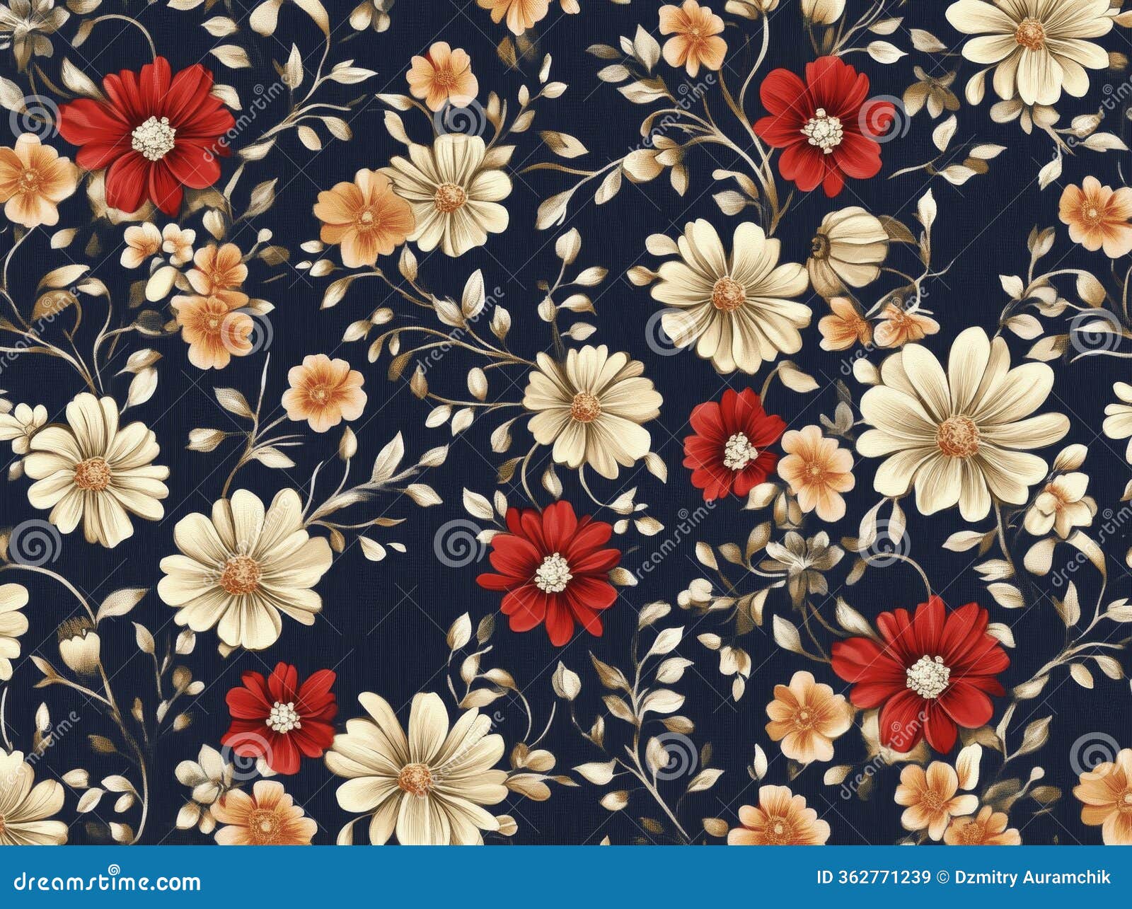 An Array of Red and Cream Flowers with Green Leaves, Depicted in a ...