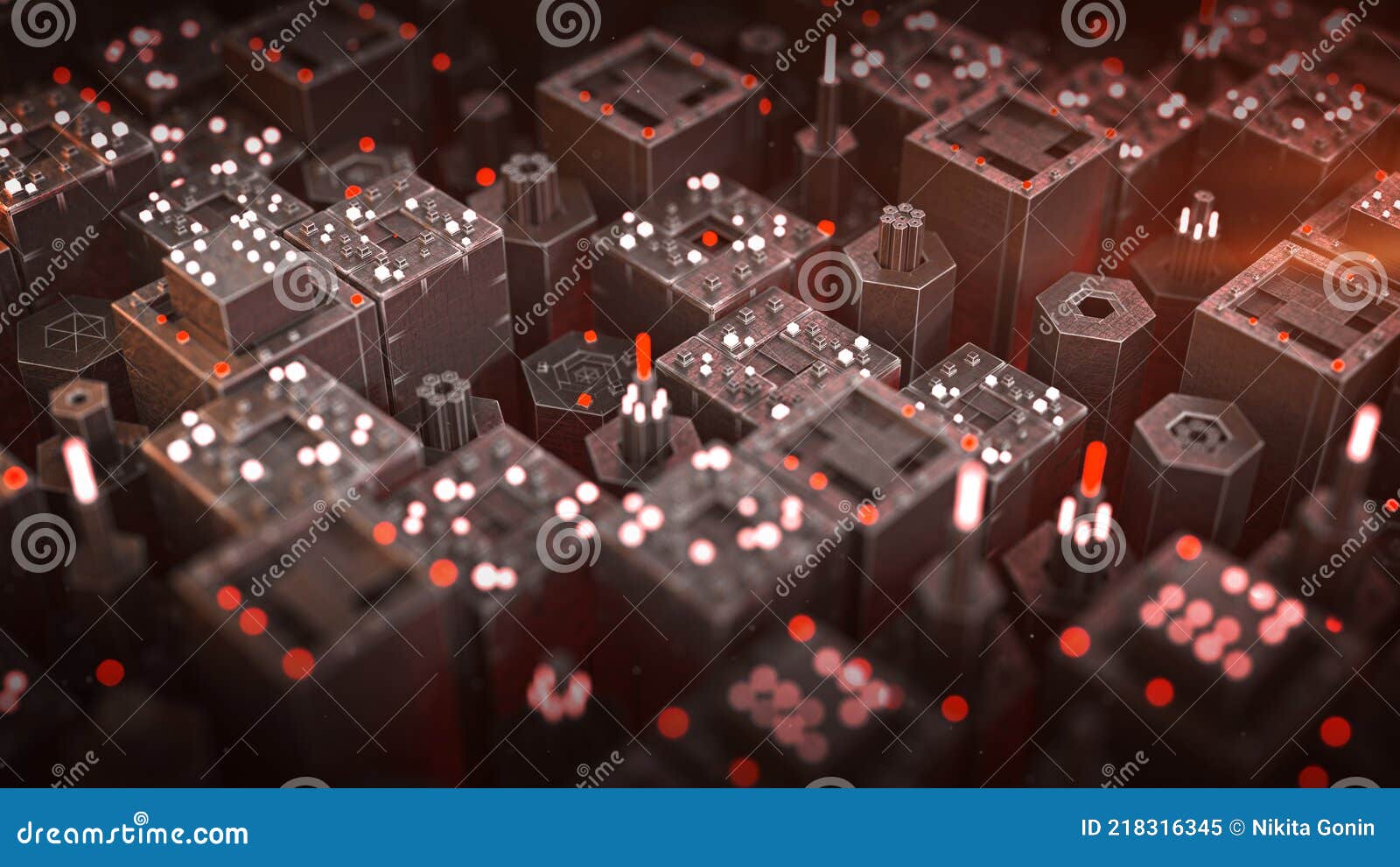 Array of Red Mechanical Units 3D Rendering Illustration Stock ...