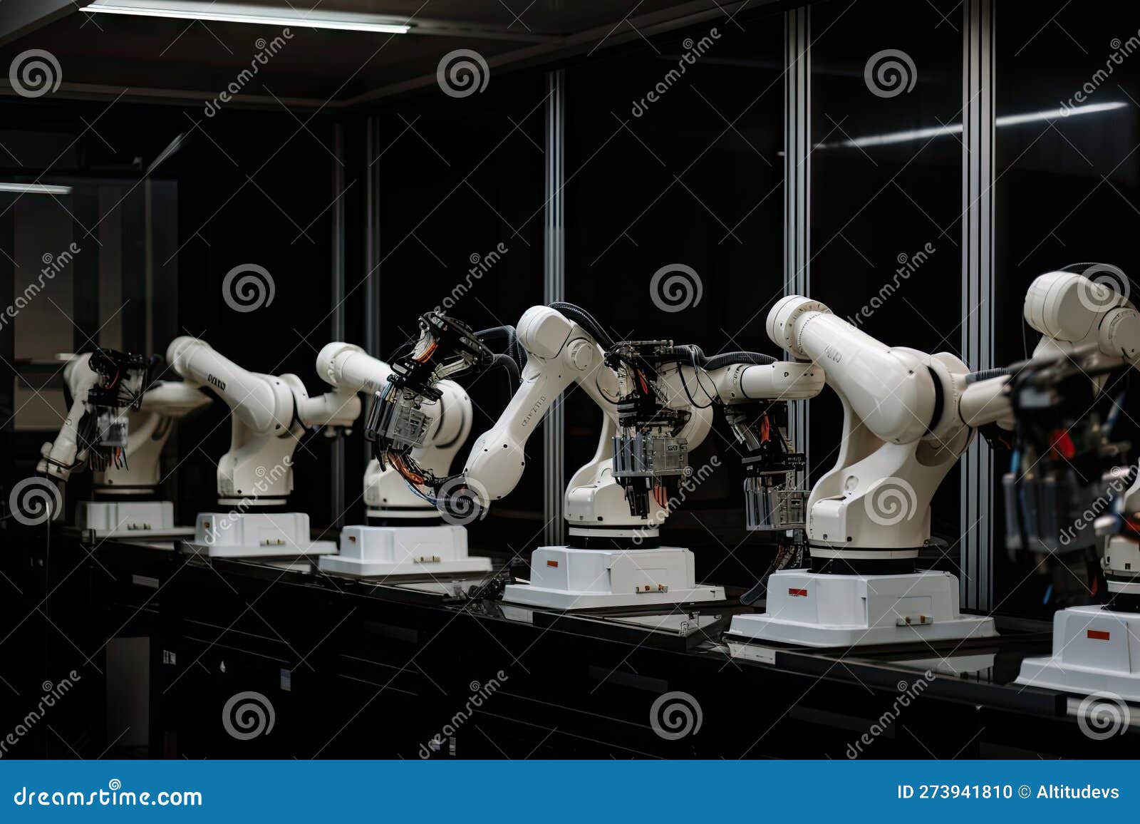 Array of Robotic Arms, Each One Performing a Different Task on Assembly ...