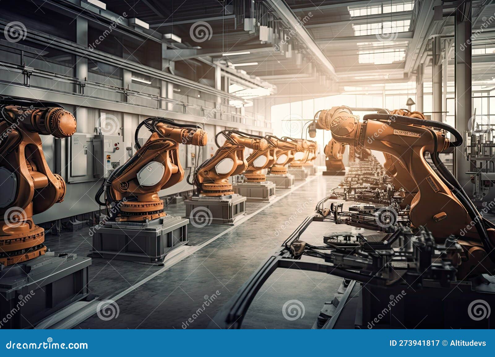 Array of Robotic Arms, Each One Performing a Different Task on Assembly ...