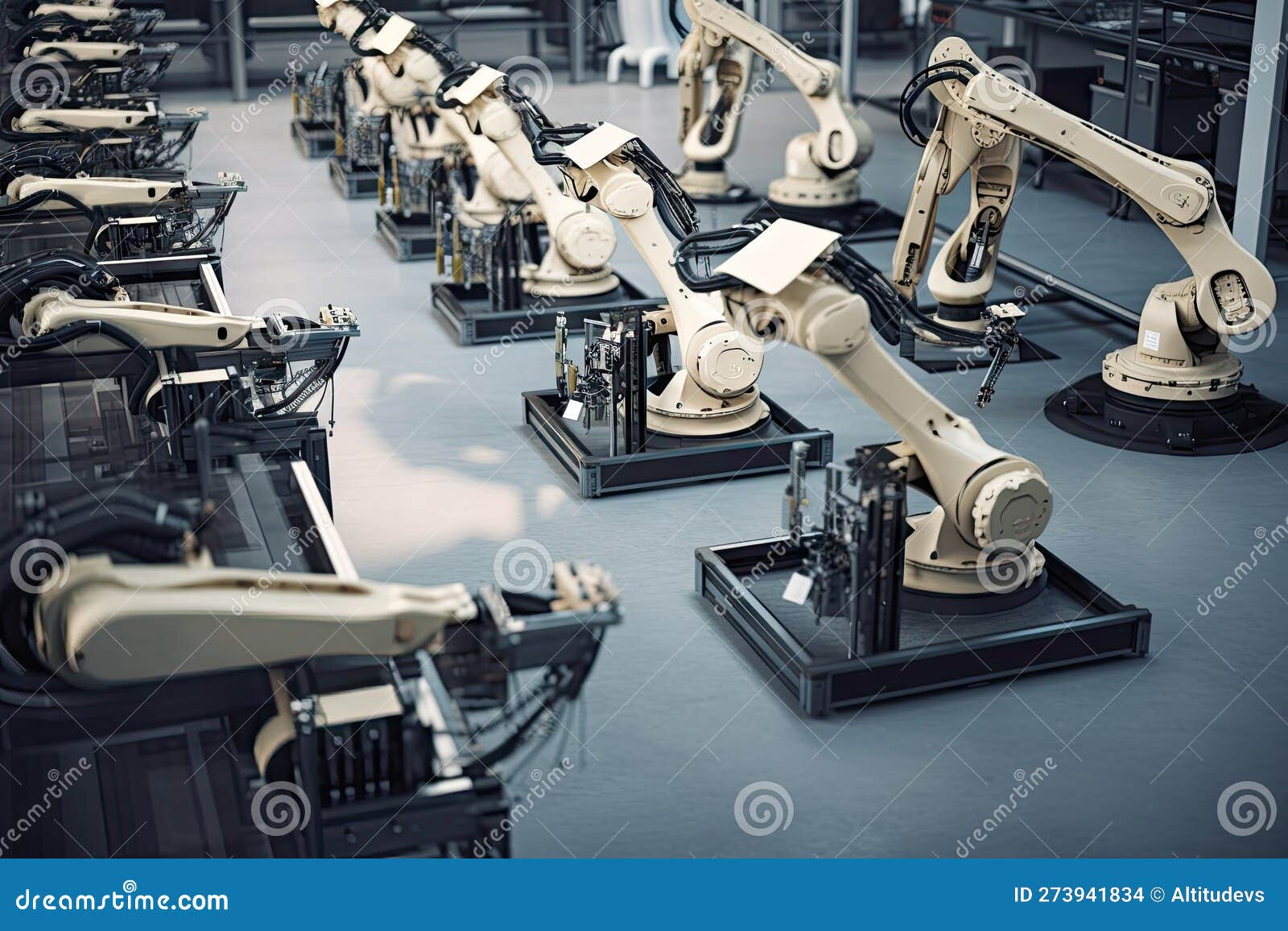 Array of Robotic Arms, Each One Performing a Different Task on Assembly ...