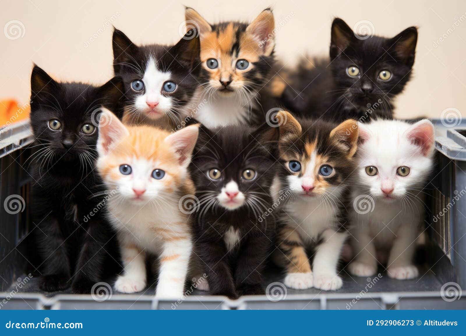 An Array of Small Boxes Housing Different Breeds of Kittens Stock Image ...