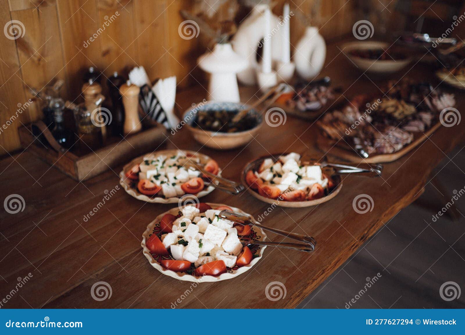 Array of Small Plates with a Variety of Delicious Foods Stock Photo ...