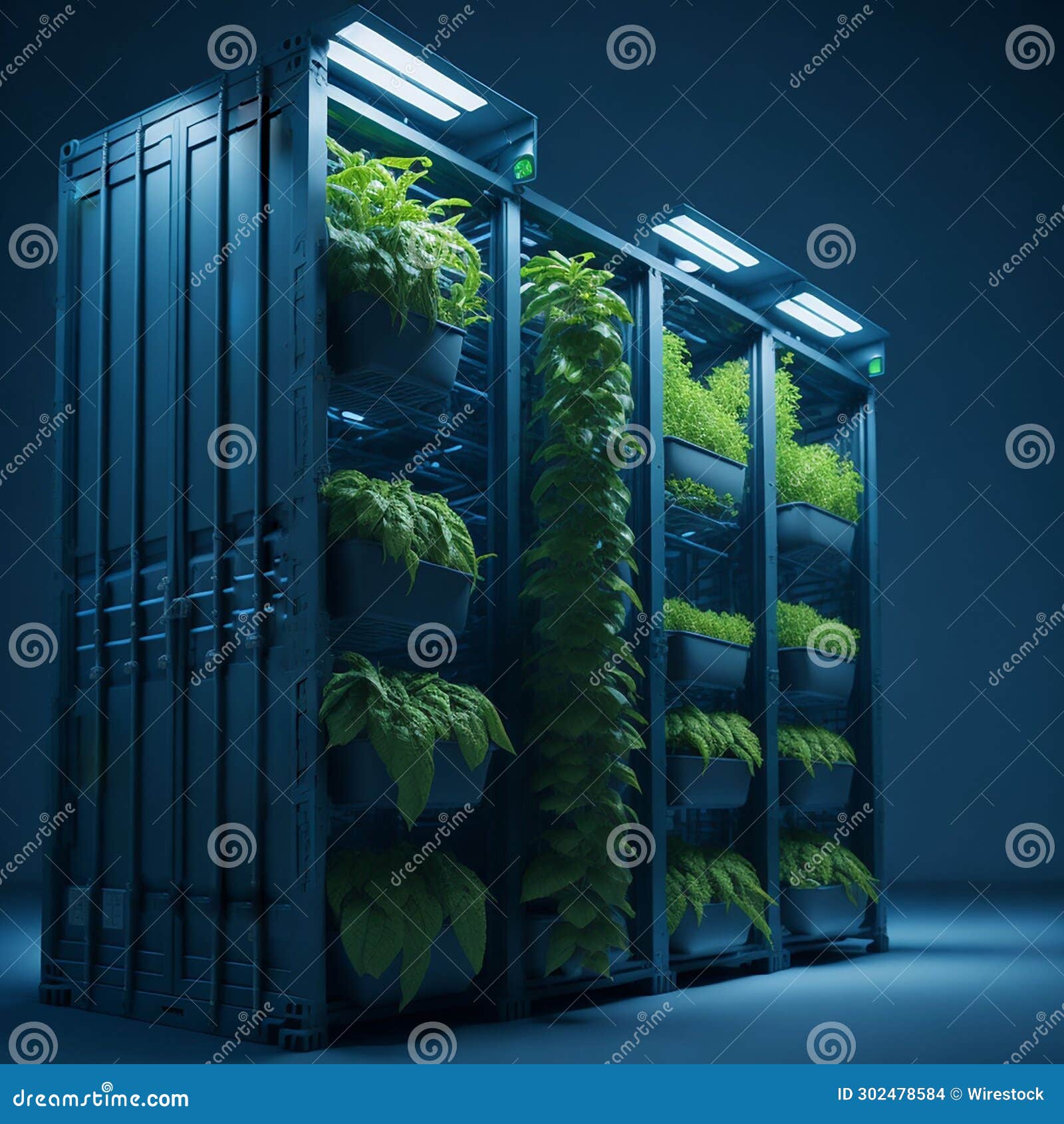 Array of Storage Racks Filled with Lush Green Plants. Modern ...