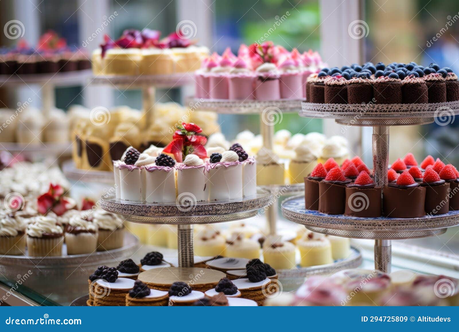 An Array of Tiered Cakes on Stand Stock Image - Image of special ...