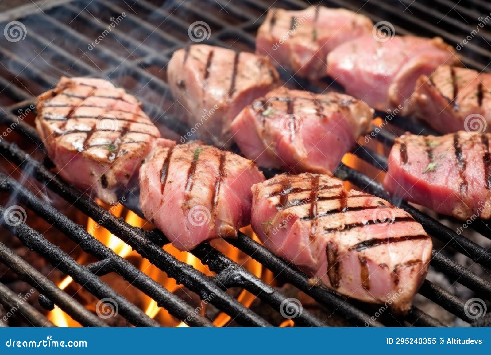Array of Uncooked Tuna Steaks on a Grill Stock Image - Image of tuna ...